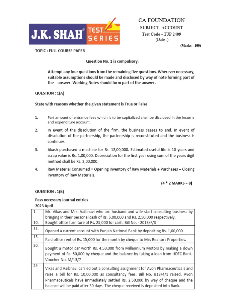 Fjp 2409 _accounts _question Paper_new | PDF | Debits And Credits | Cheque