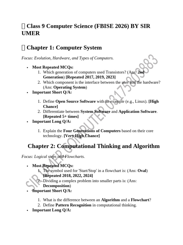 ? Class 9 Computer Science IMP BY SIR UMER | PDF | Data | Html