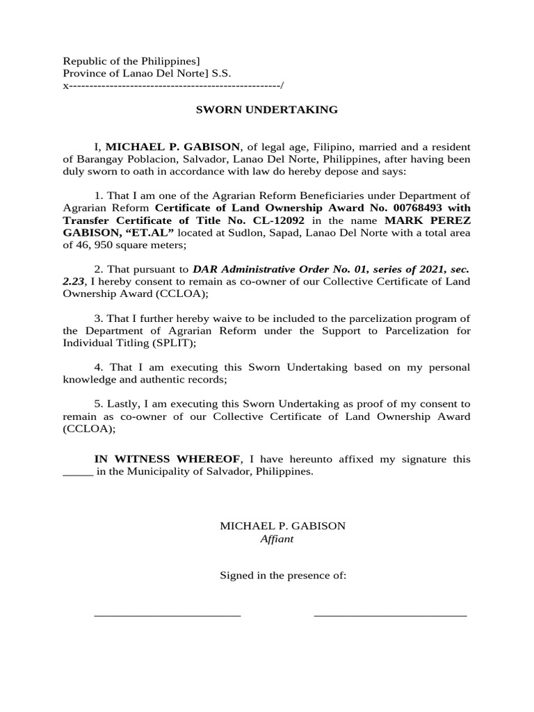 Sworn Undertaking | PDF