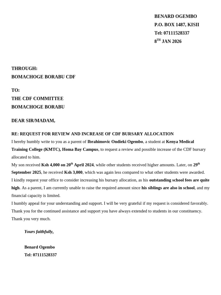 Request for CDF Bursary Increase | PDF