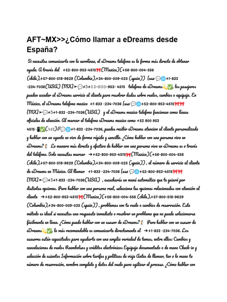 AFT MX ¿Cómo Llamar A Edreams Desde España? | PDF | Chat en linea ...