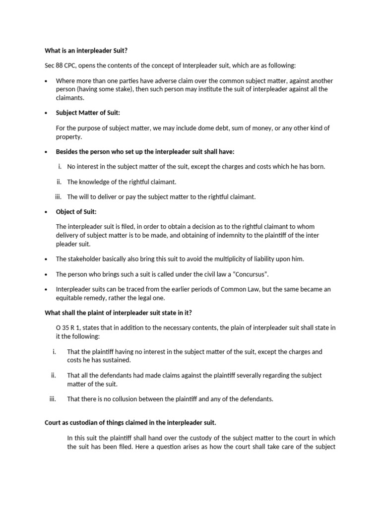 Understanding Interpleader Suits in Law | PDF | Lawsuit | Common Law