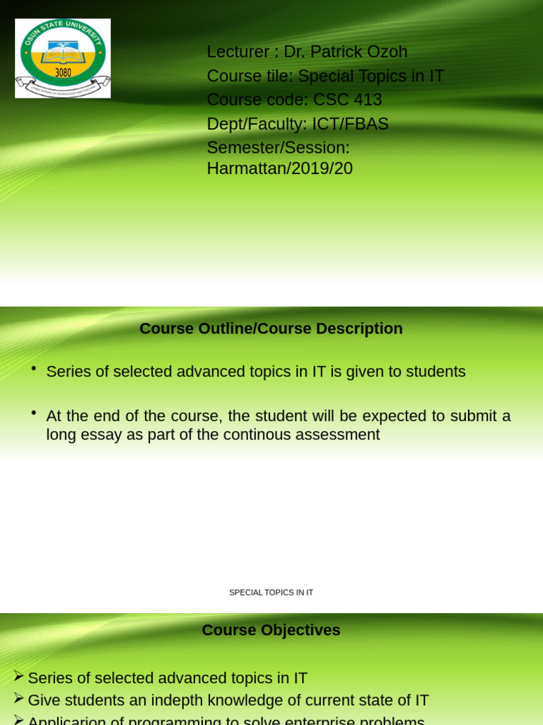 Special Topics. This presentation consists of special topics. | PDF ...