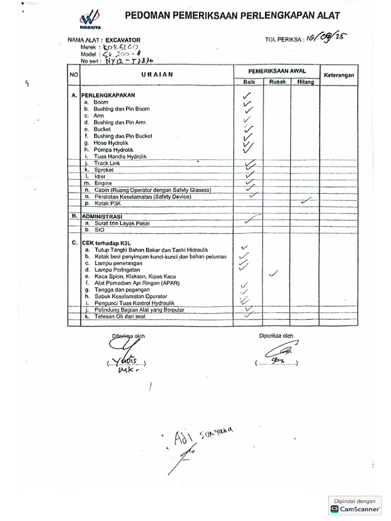 Checklist Exca. | PDF