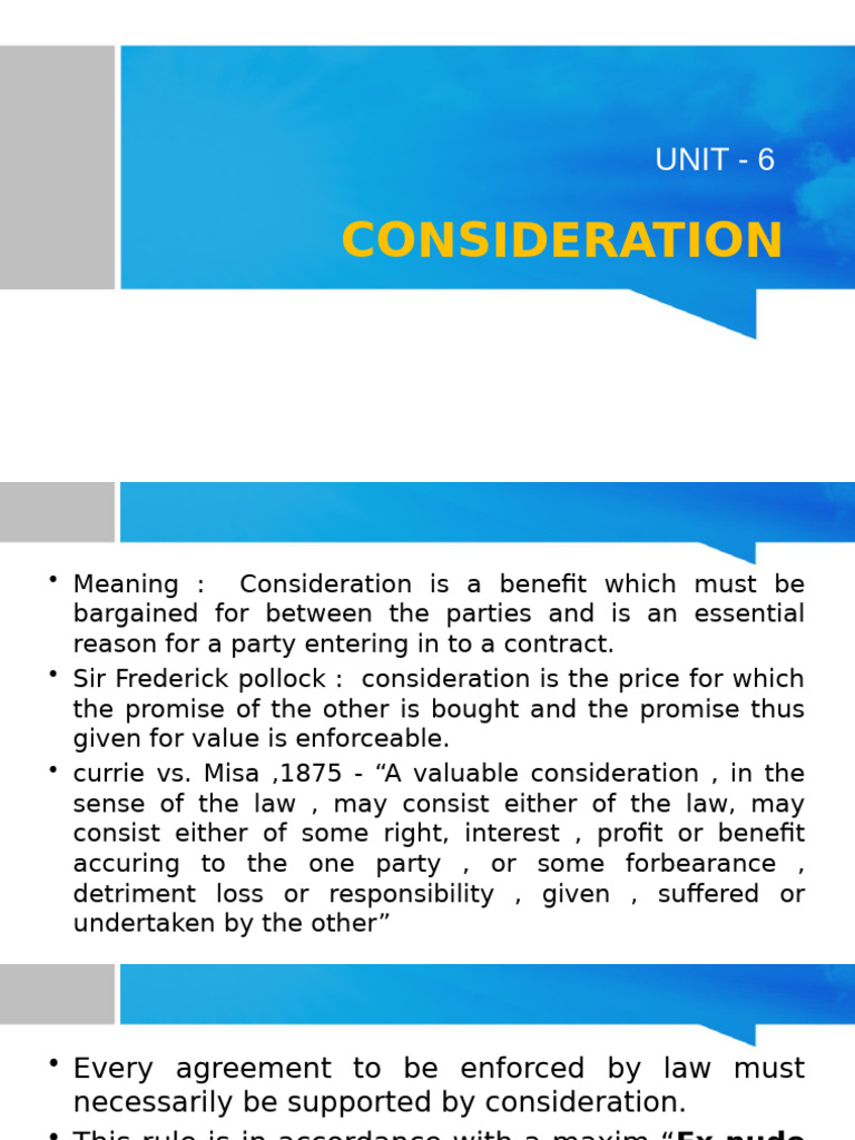Unit 6 - Consideration | PDF | Consideration | Estoppel