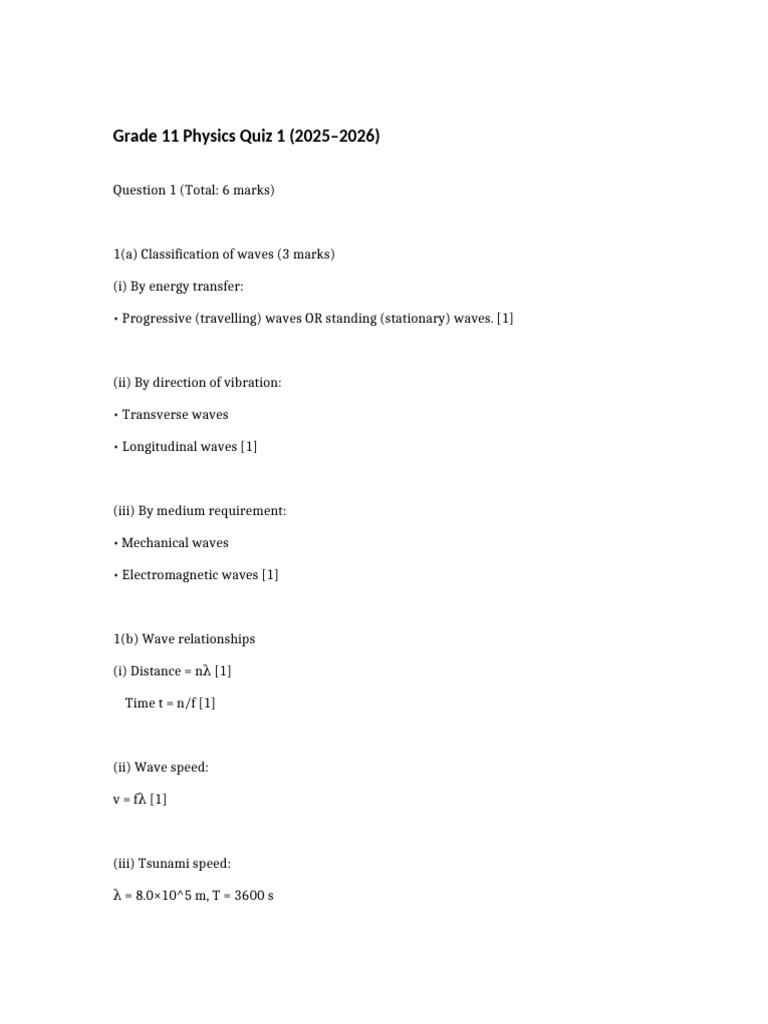 Grade 11 Physics Waves Quiz 2025-2026 | PDF