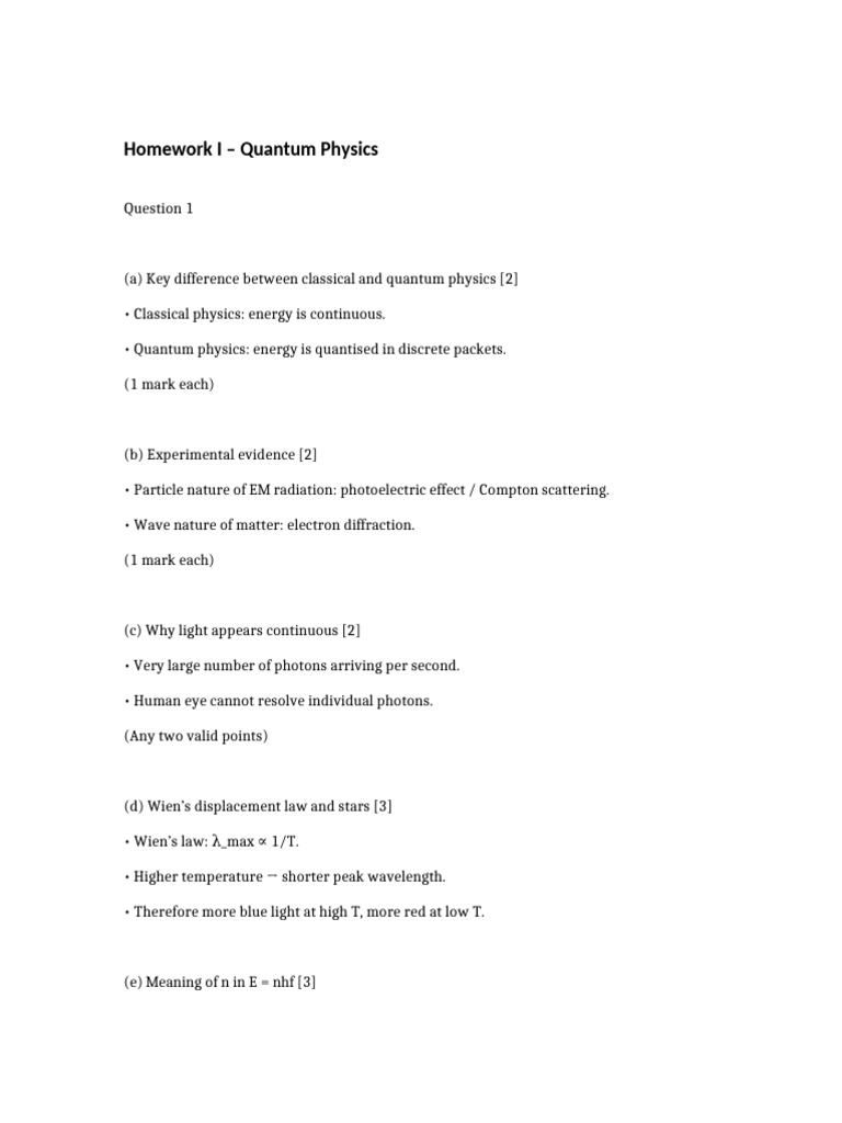 Quantum Physics Homework Overview | PDF | Photoelectric Effect ...