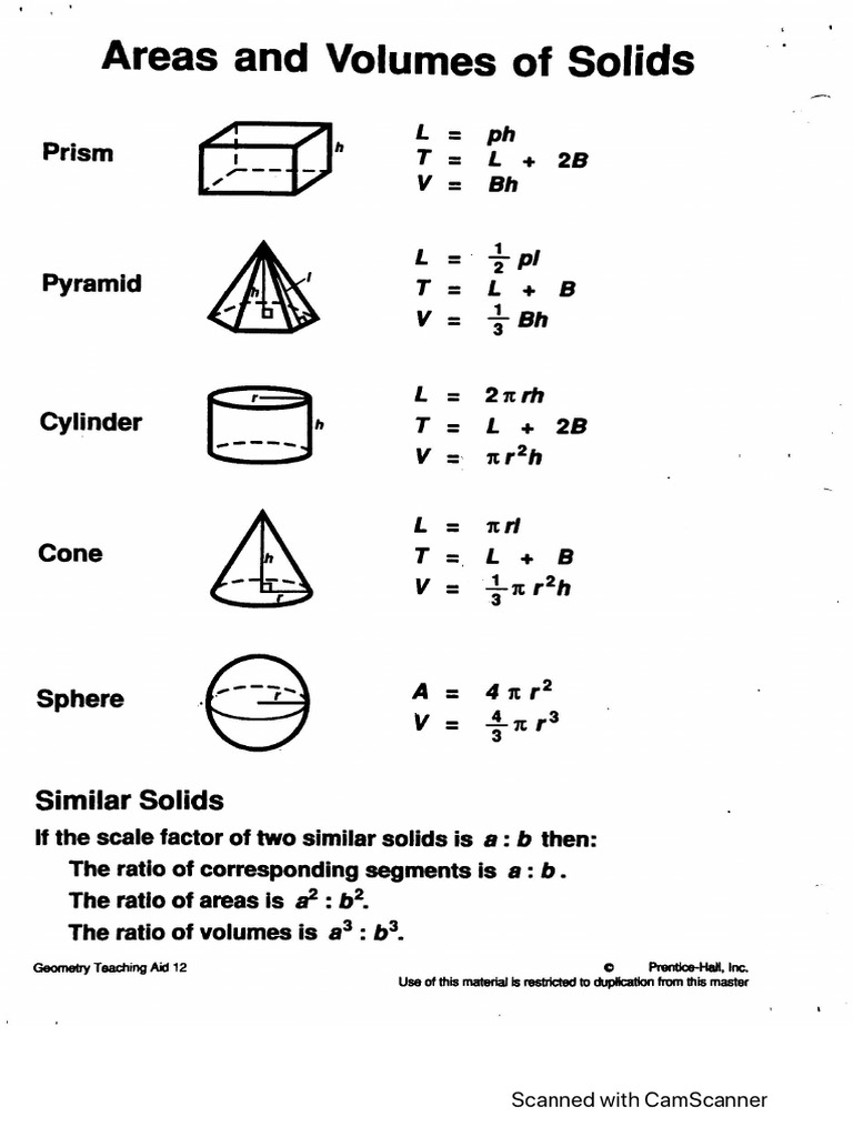 Area and Volumes of Solids | PDF