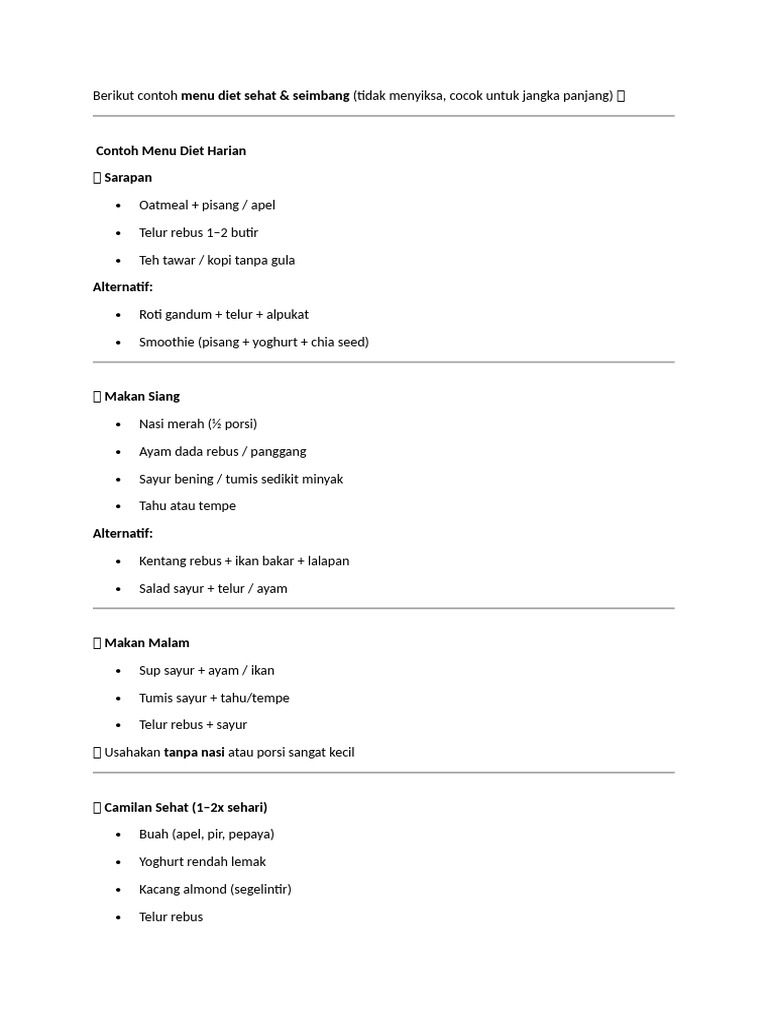 Berikut Contoh Menu Diet Sehat | PDF