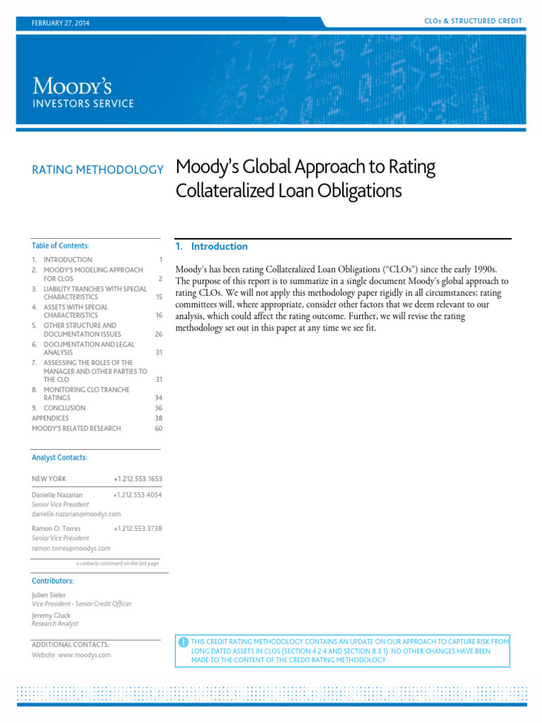 Moody's CLO Rating Methodology Guide | PDF | Collateralized Debt ...