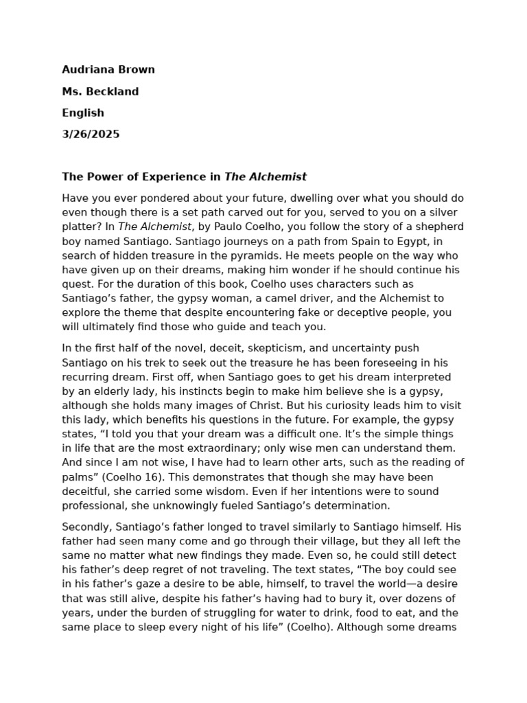 Experience and Wisdom in The Alchemist | PDF