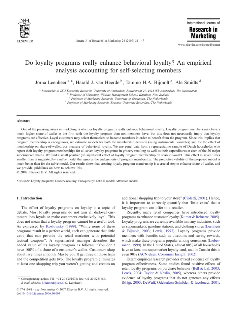 Do Loyalty Programs Really Enhance Behavioral Loyalty? an Empirical ...