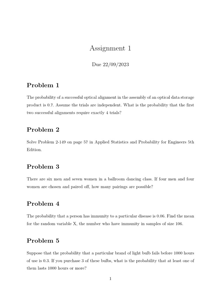 Assignment 1 | PDF | Probability | Statistics