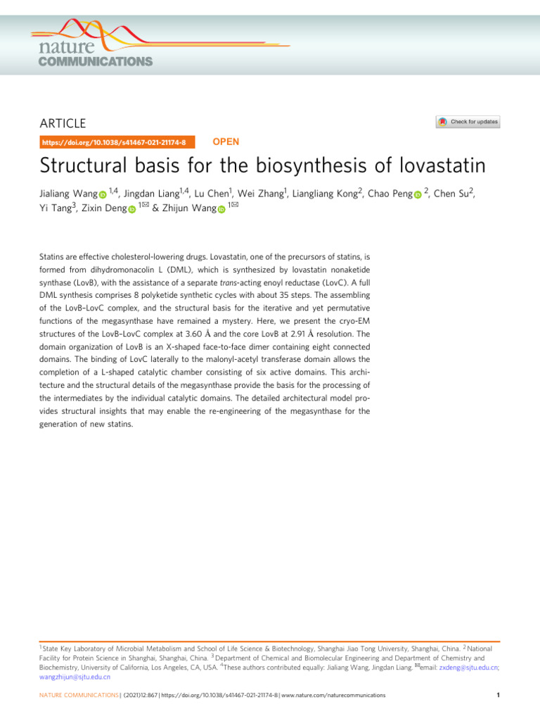 Structural Insights into Lovastatin Biosynthesis | PDF | Active Site ...