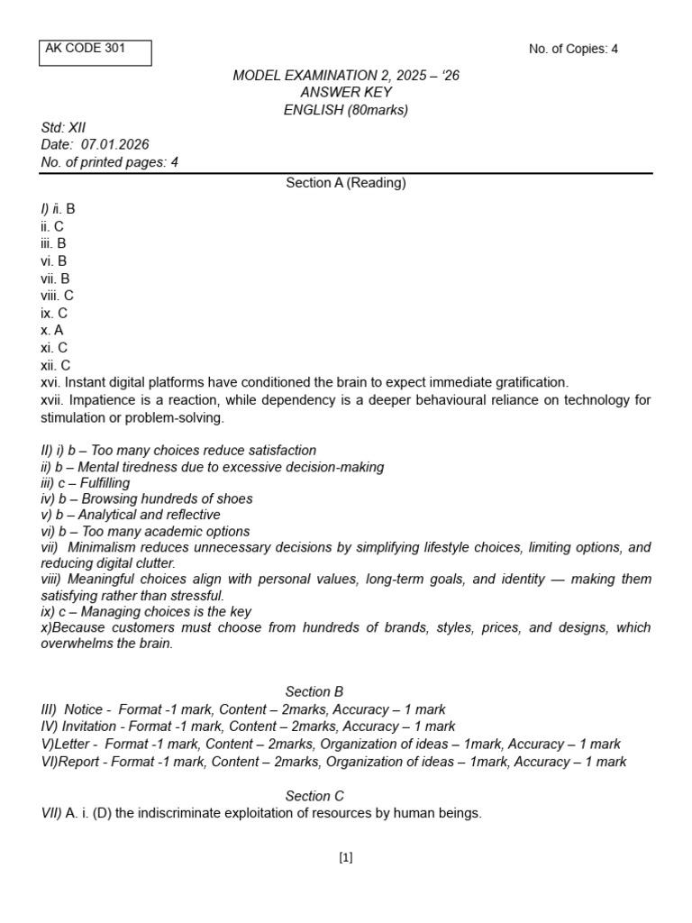 ENG MODEL 2 ANS KEY | PDF | Poetry | Love