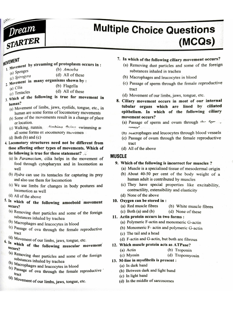 Locomotion and Movement Exercise -1 | PDF