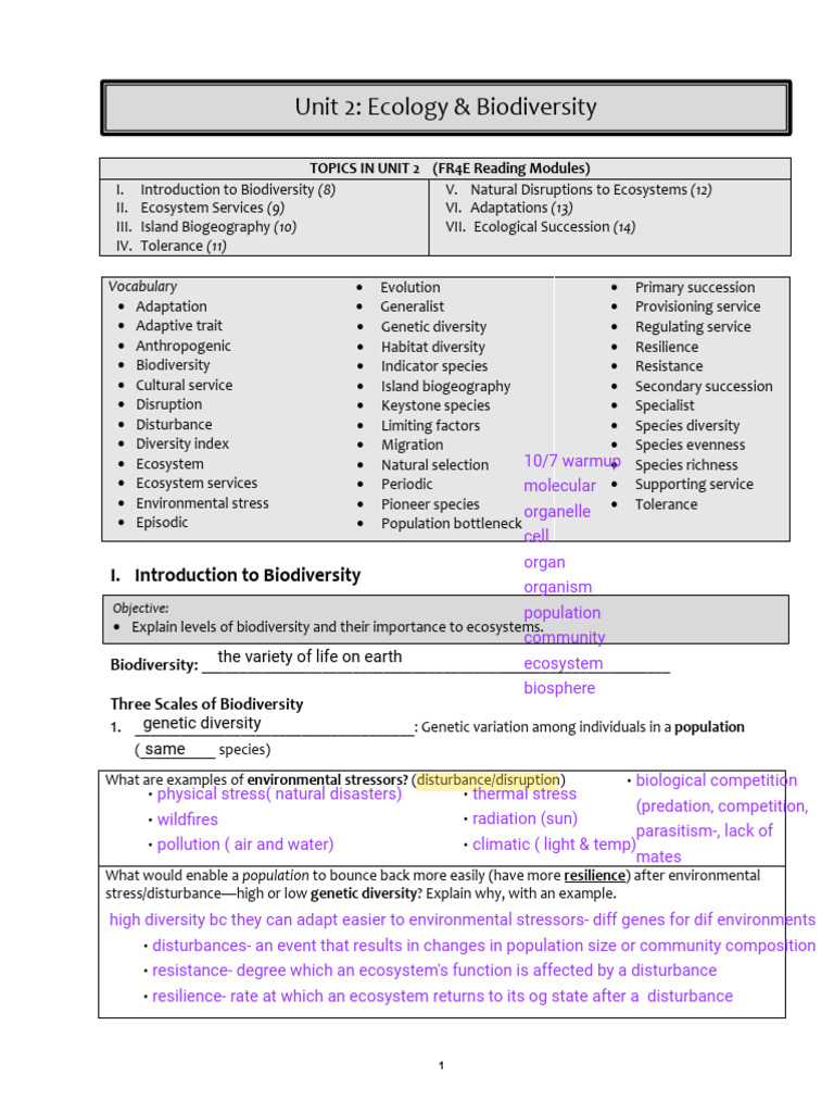 Biodiversity and Ecosystem Dynamics Overview | PDF | Biodiversity ...
