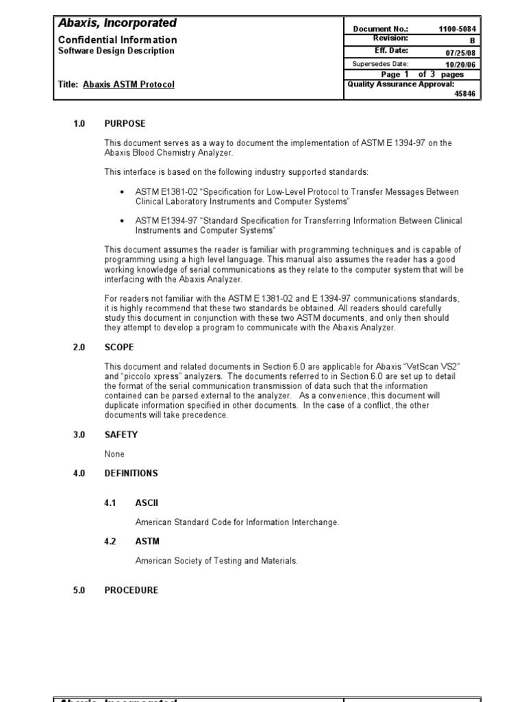 1100-5084 Abaxis ASTM Protocol REV B | PDF | Communications Protocols | Ascii