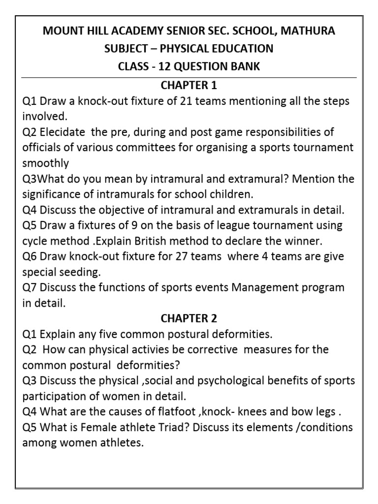 Class 12 Physical Education Question Bank | PDF | Flexibility (Anatomy ...