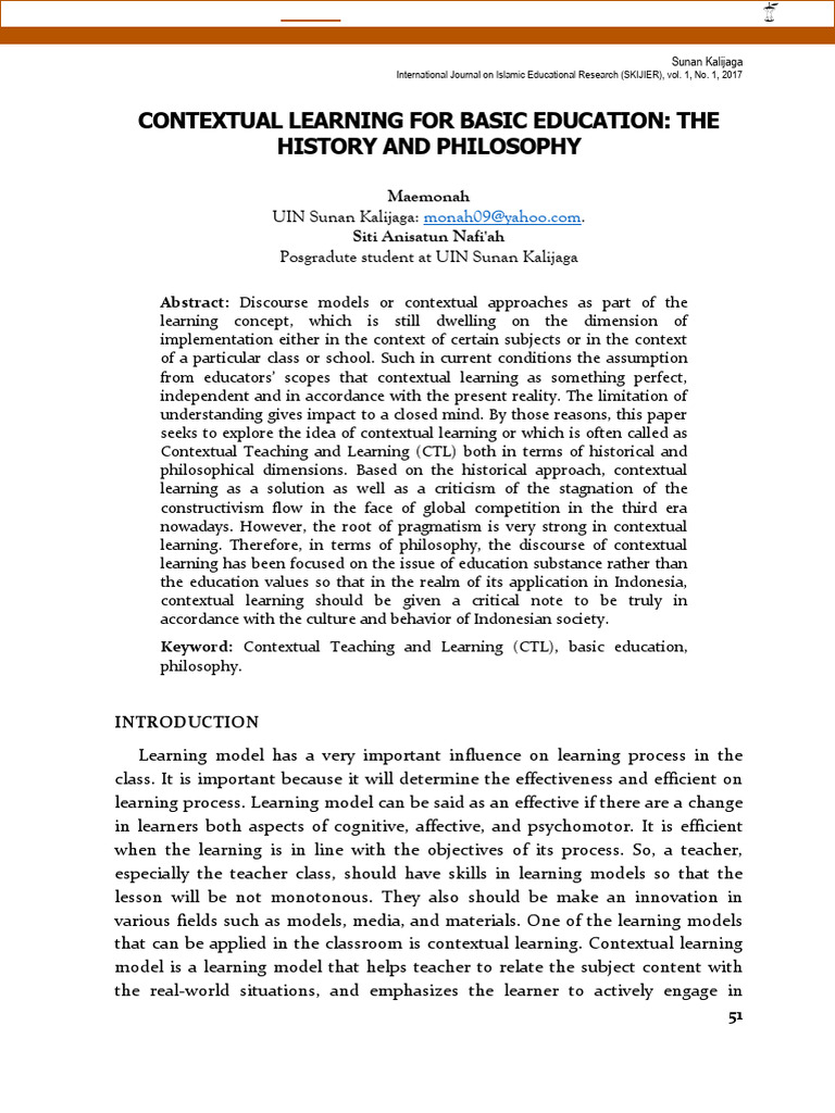 Contextual Learning | PDF | Constructivism (Philosophy Of Education ...