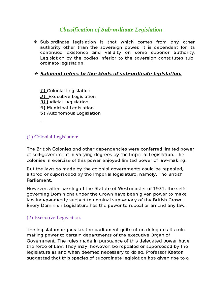 Classification of Subordinate Legislation | PDF | Supreme Courts ...