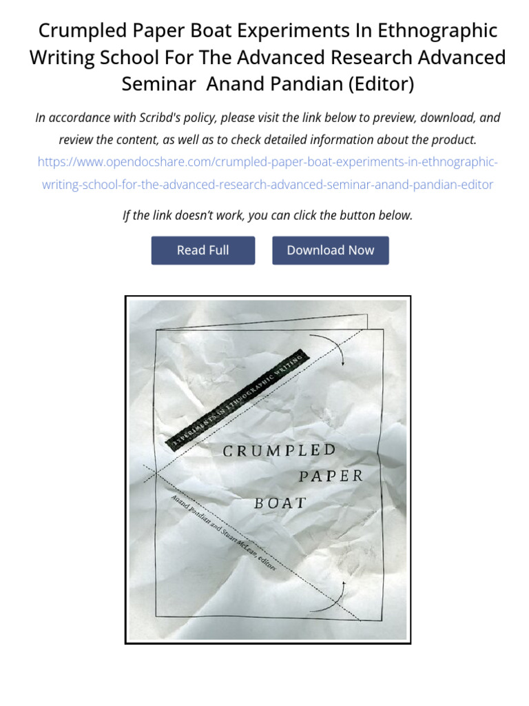 Crumpled Paper Boat Experiments in Ethnographic Writing School for the ...