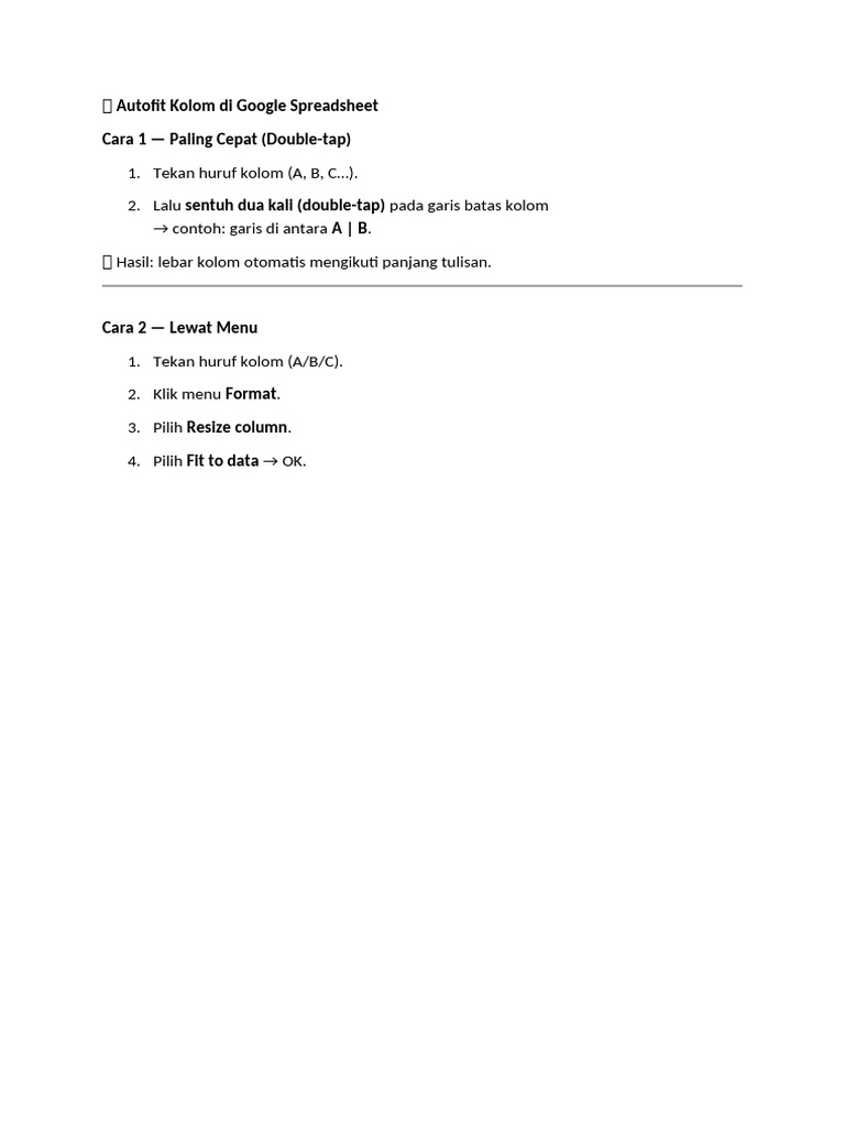 Autofit Kolom Di Google Spreadsheet | PDF