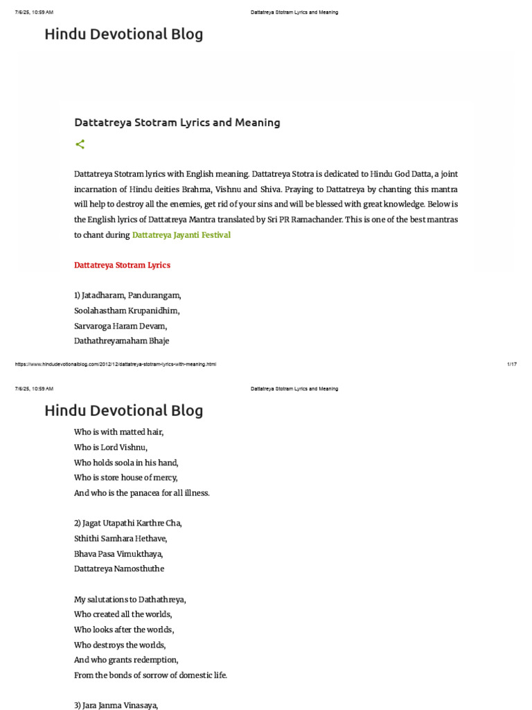 Dattatreya Stotram Lyrics and Meaning | PDF | Puranas | Indian Religions