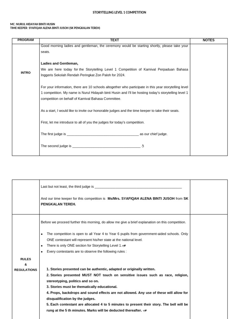 Storytelling Level 1 Competition 2024 | PDF