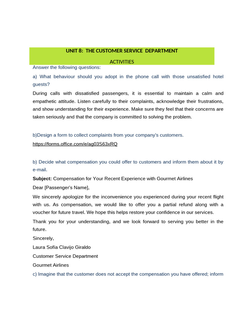 CAC Activities Unit 8 | PDF | Menu