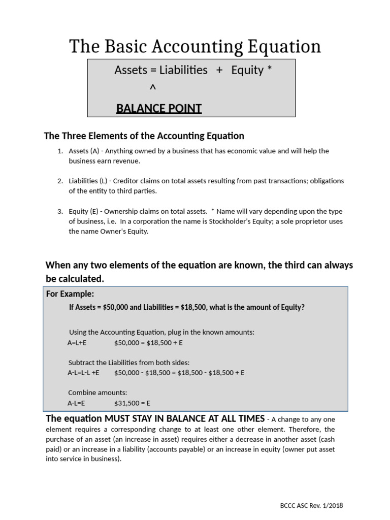 The-Basic-Accounting-Equation2018 | PDF | Equity (Finance) | Corporations