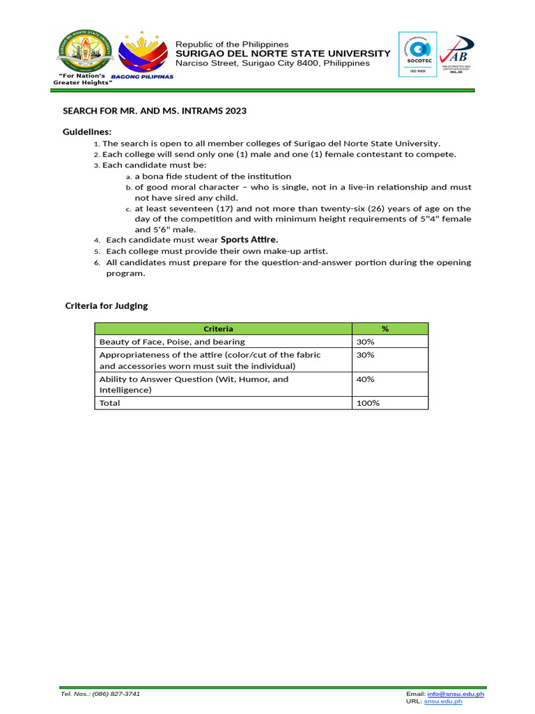 Mr. and Ms. Intrams 2023 Guidelines | PDF | Dances | Choreography