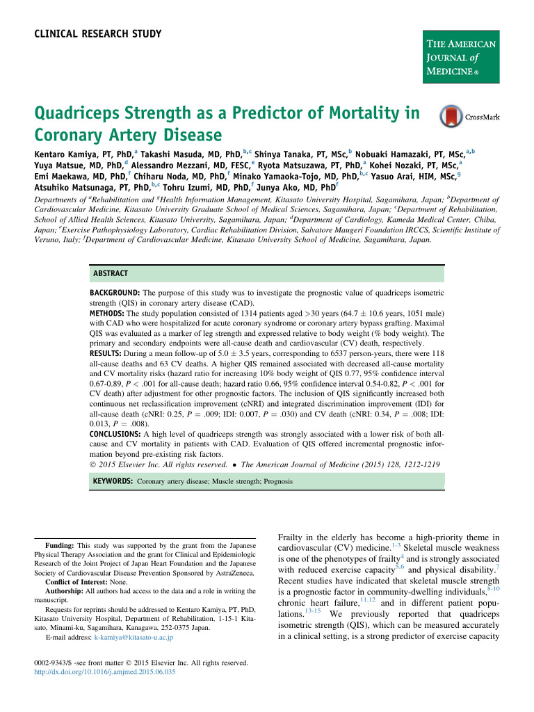 Quadriceps Strength and CAD Mortality | PDF | Cardiology | Medicine