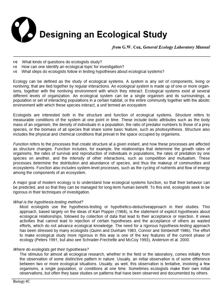 Designing An Ecological Study | PDF | Experiment | Ecology