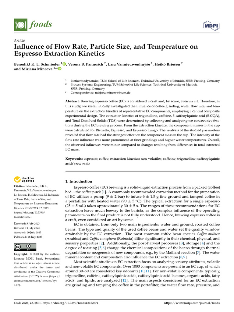 Influence of Flow Rate, Particle Size, and Temperature on Espresso ...