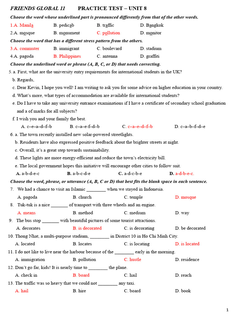 Friends Global 11 Unit 8 Practice Test | PDF | Cost Of Living ...