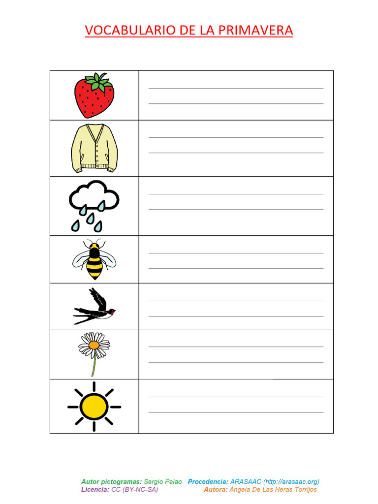 Escritura Vocabulario Primavera SIN COPIA | PDF