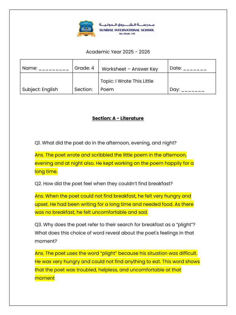 Answer Key - I Wrote This Little Poem | PDF