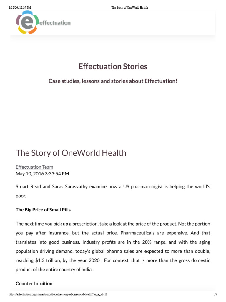 OneWorld Health: Affordable Pharma Solutions | PDF | Health Care ...