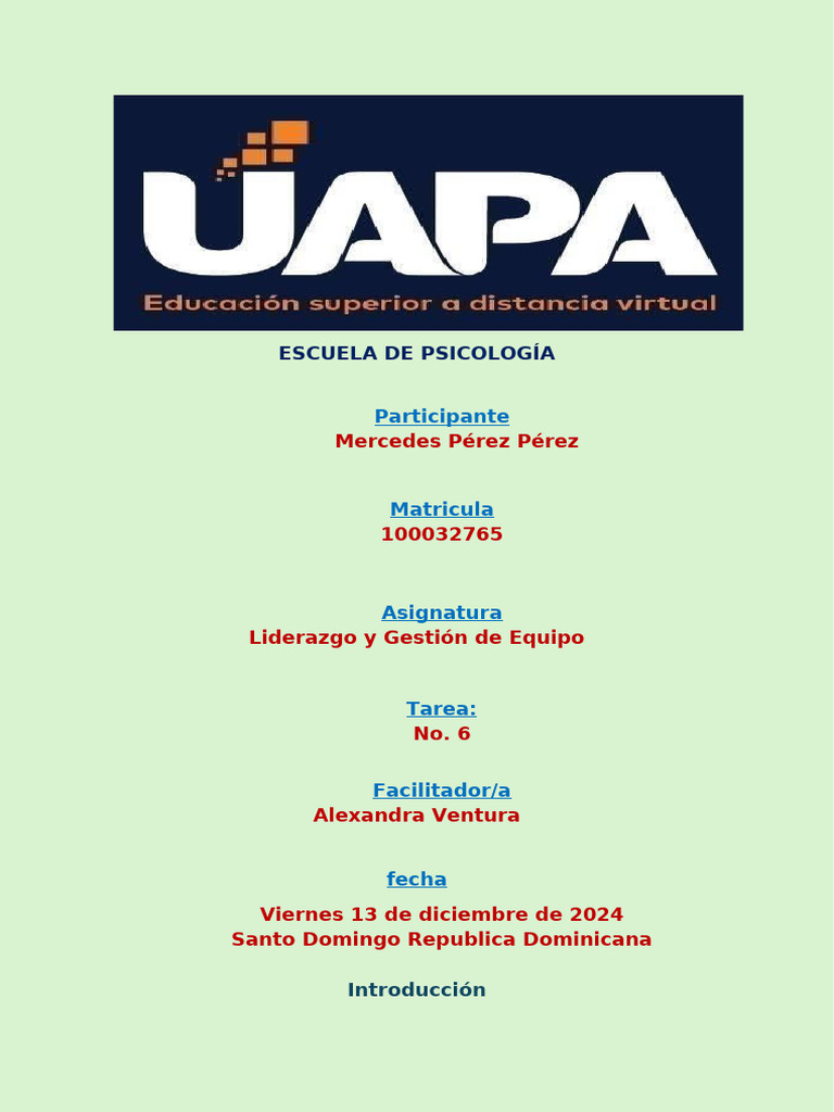 Tarea 6 Liderazgo y Gesti%C3%B3n de Equipo Mercedes Perez | PDF ...
