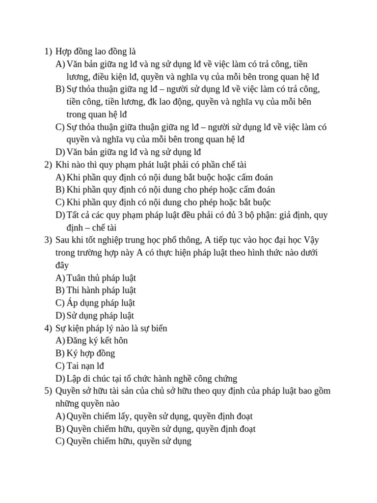 Trắc Nghiệm Pháp Luật Đc | PDF