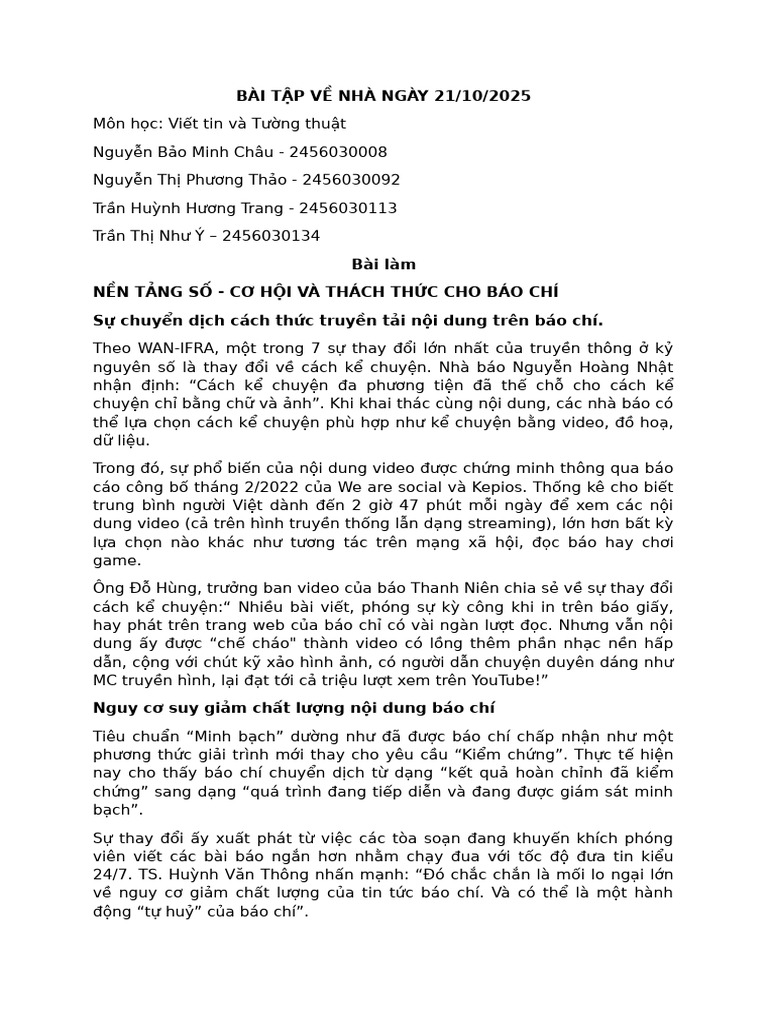 Bài Tập Tường Thuật | PDF