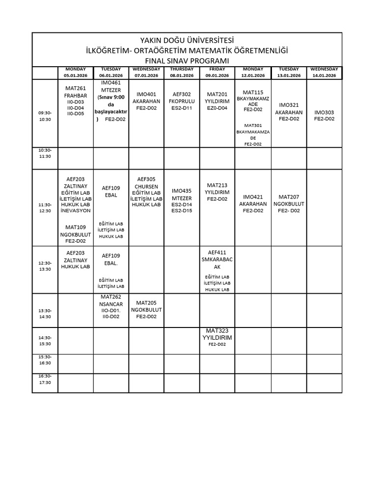 2025-26 Fall Final Exam Time Table-4 | PDF