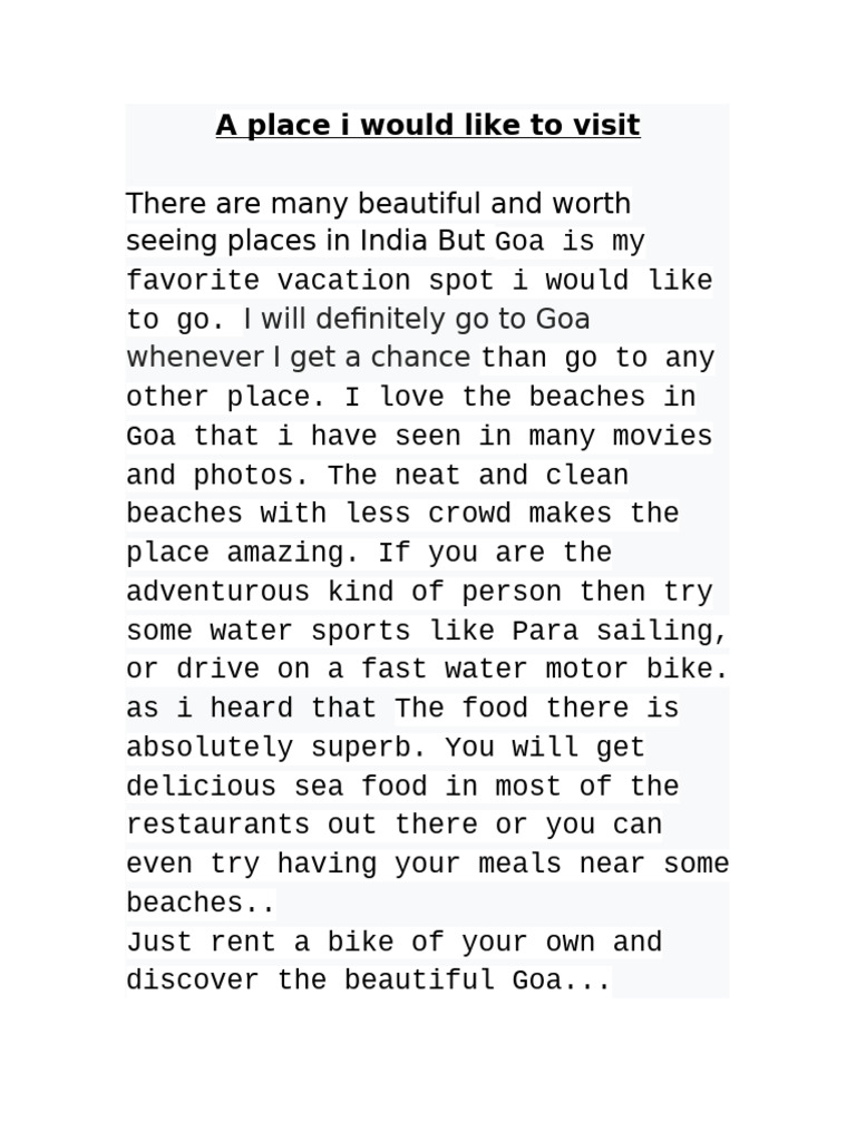 A Place i Would Like to Visit | PDF