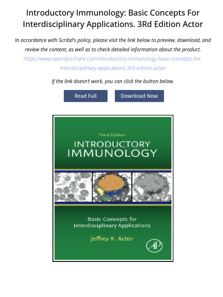 Introductory Immunology: Basic Concepts for Interdisciplinary Applications. 3rd Edition Actor ...