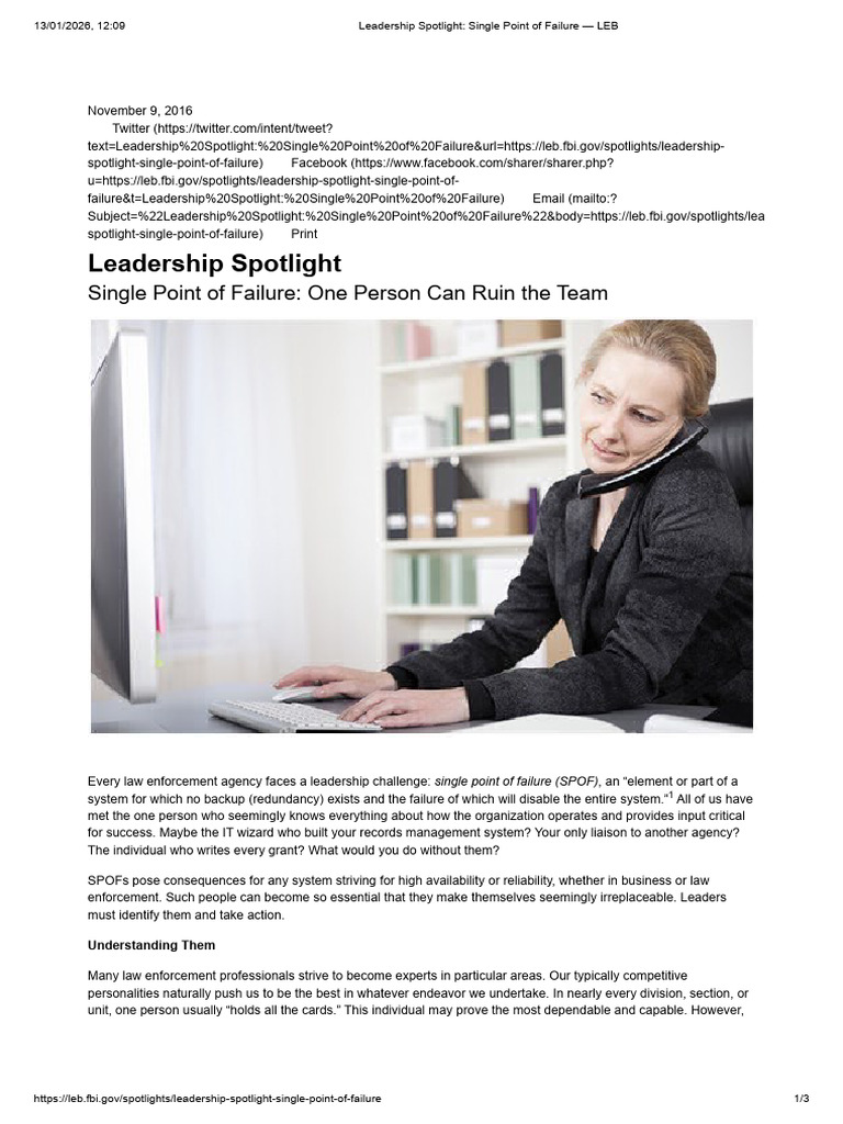 Leadership Risks: Single Point of Failure | PDF