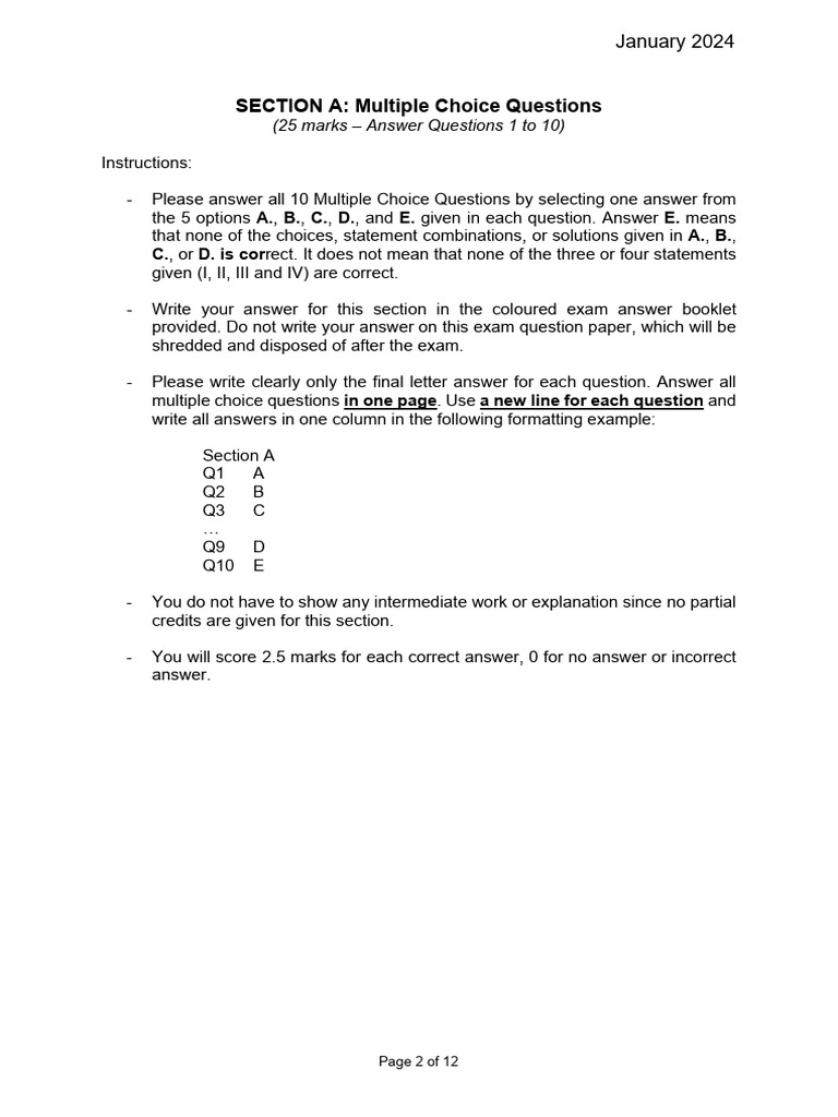 Jan 2024 Exam (1) | PDF | Capital Budgeting | Valuation (Finance)