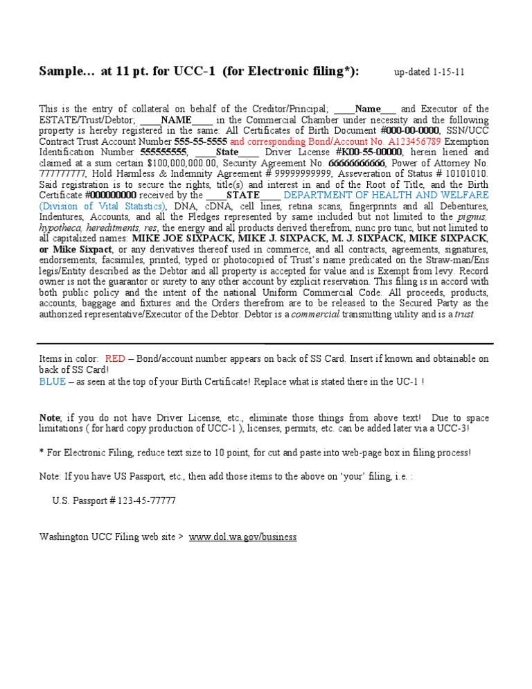 8 NEW UCC 1 Sample Text 1-15-11 | PDF | Uniform Commercial Code ...