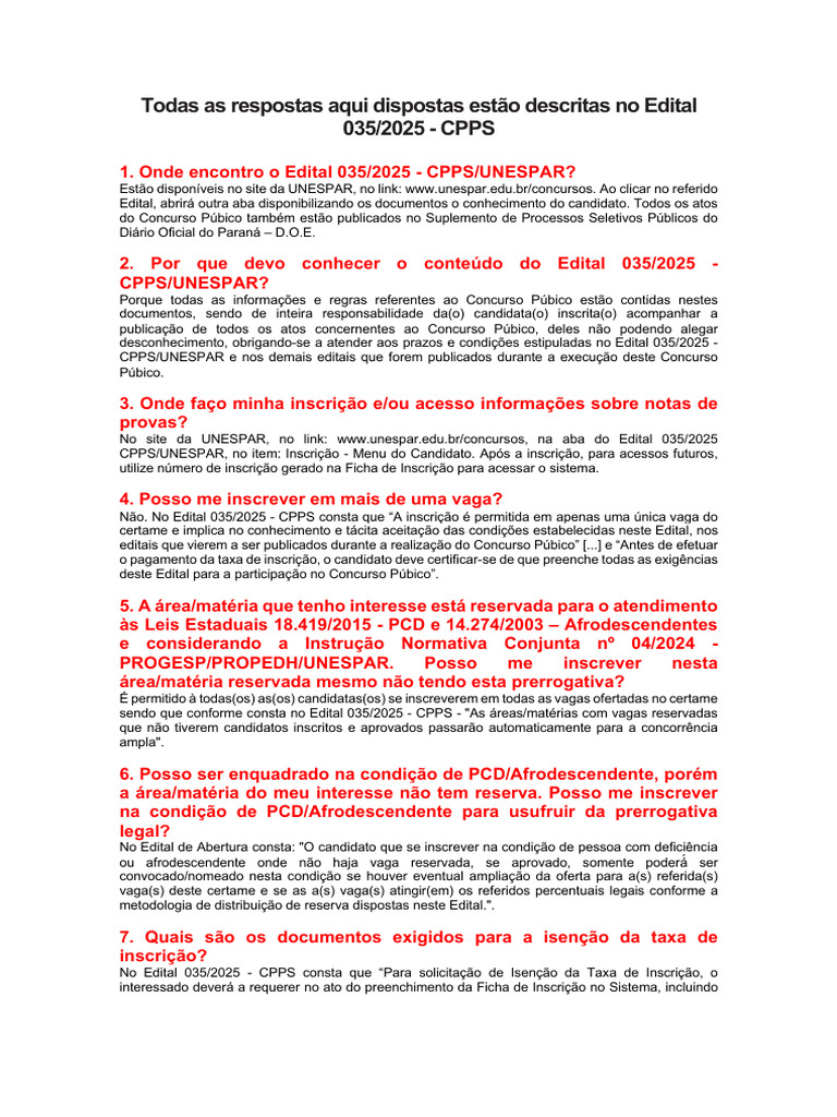 perguntas-frequentes-edital-035-2025 | PDF