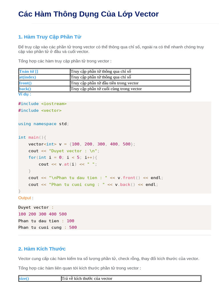 03. Các Hàm Thông Dụng Của Lớp Vector | PDF
